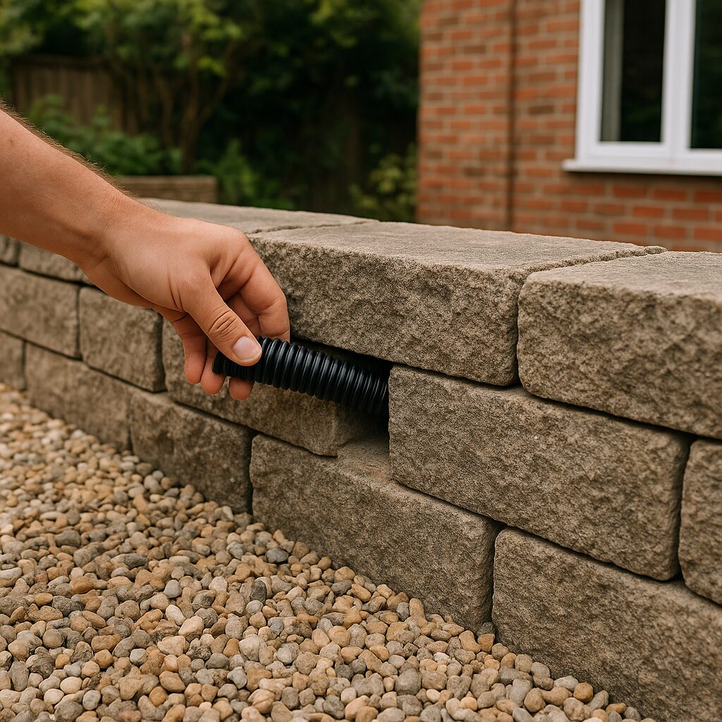 Fit Weep Holes Behind Retaining Blocks - Block Paving & Drainage