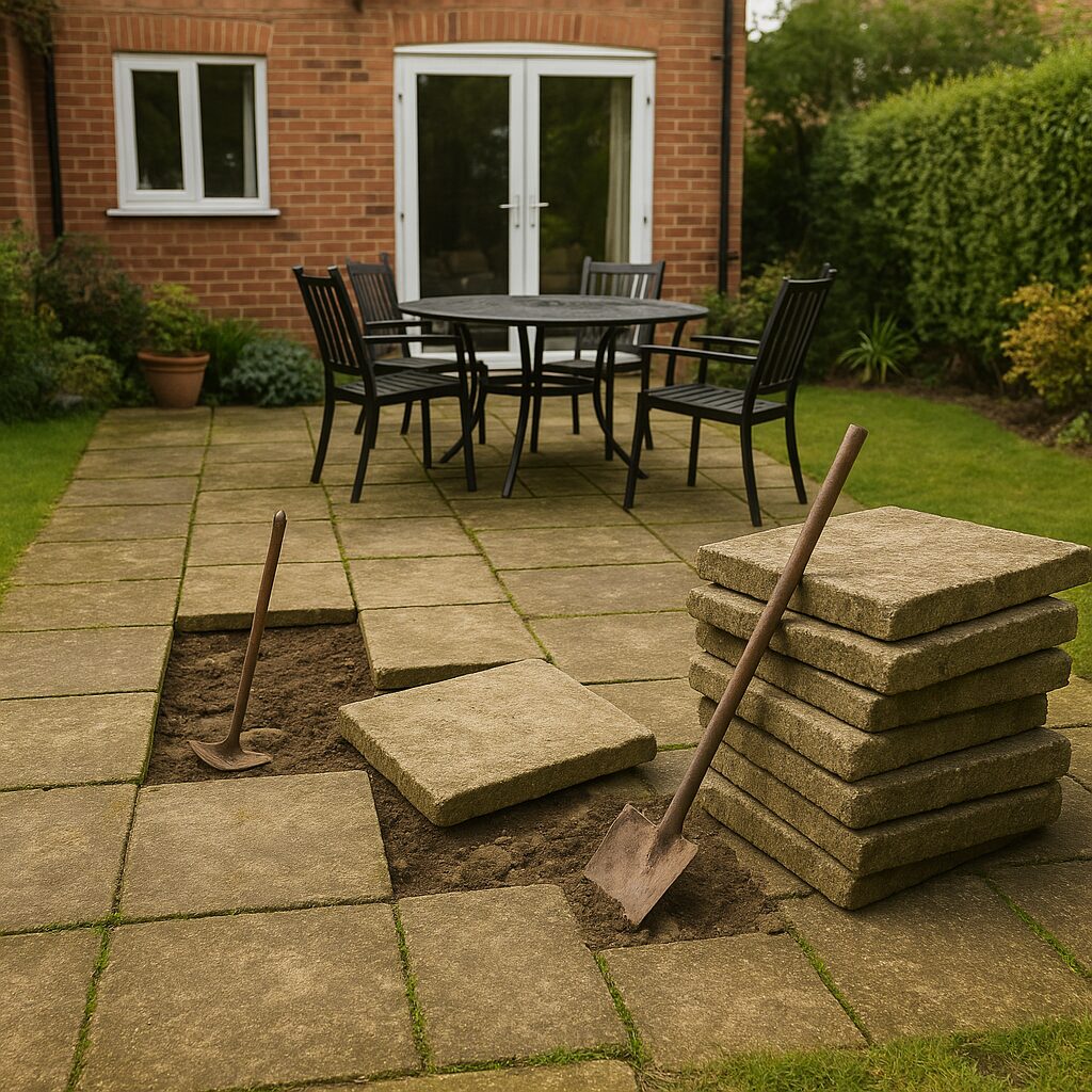 Remove Old Patio Slabs For Reuse - Site Preparation & Planning & Steps